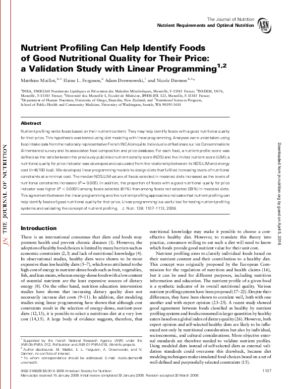 Pdf Nutrient Profiling Can Help Identify Foods Of Good Nutritional Quality For Their Price A