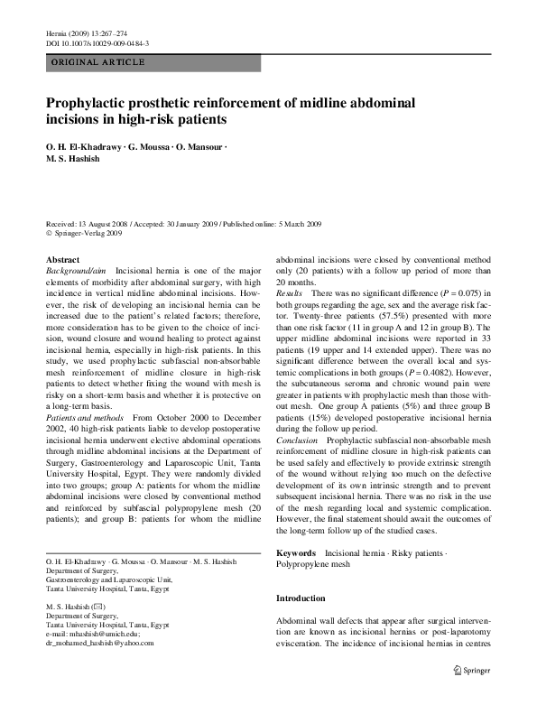 (PDF) Mesh Reinforcement for Abdominal Incisions