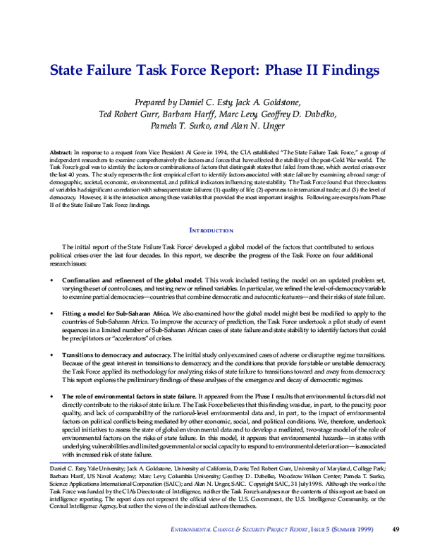 (PDF) State failure task force report: Phase II findings