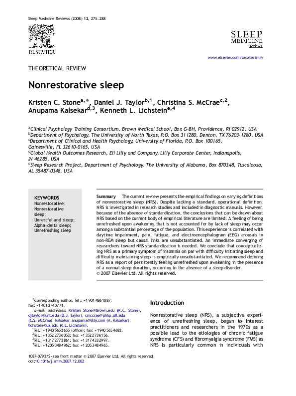(PDF) Nonrestorative sleep