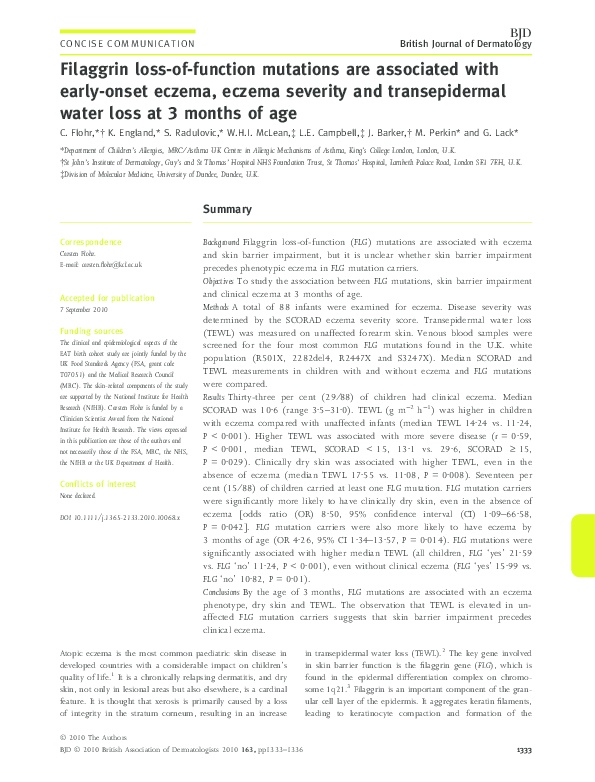 (PDF) Filaggrin loss-of-function mutations are associated with early-onset eczema, eczema ...