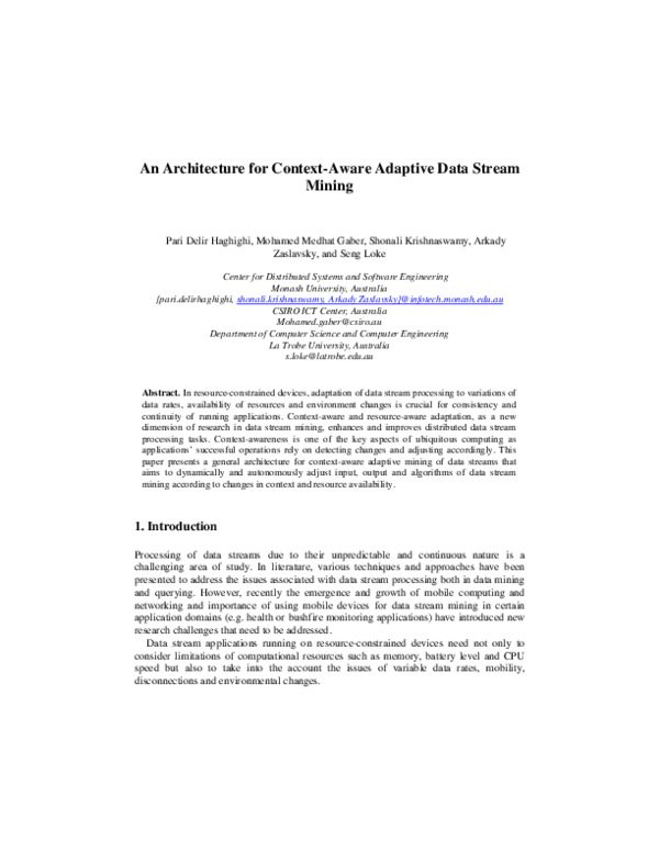 Pdf An Architecture For Context Aware Adaptive Data Stream Mining