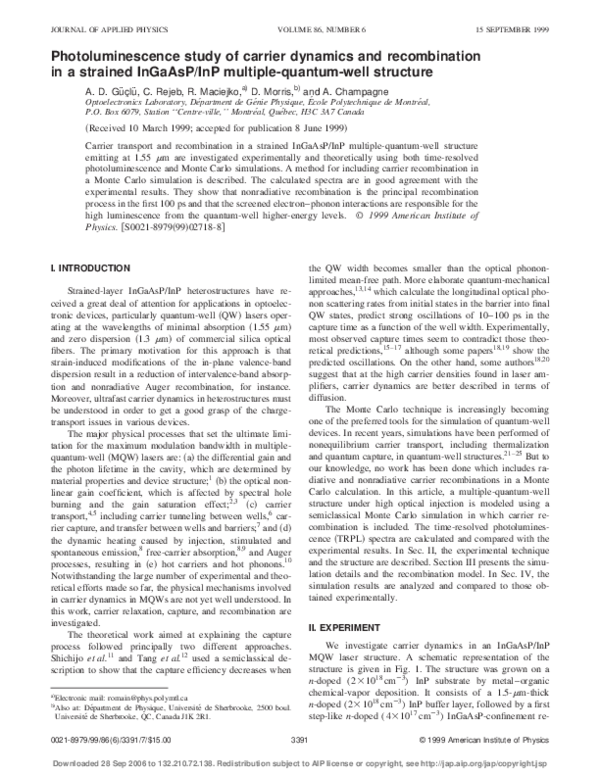 (PDF) Photoluminescence study of carrier dynamics and recombination in a strained InGaAsP/InP ...