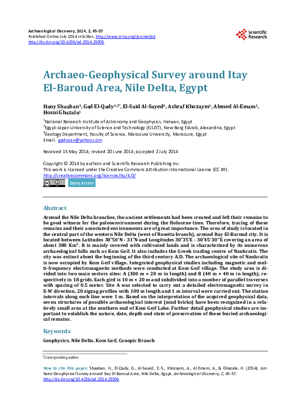 (PDF) Archaeo-Geophysical Survey around Itay El-Baroud Area, Nile Delta ...