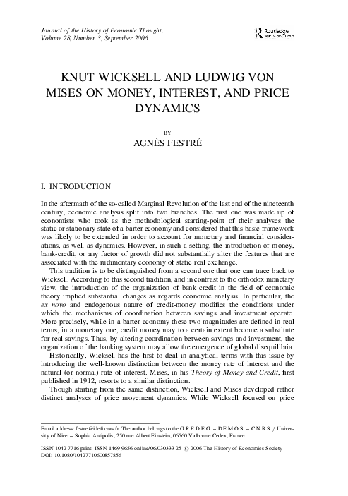 (PDF) KNUT WICKSELL AND LUDWIG VON MISES ON MONEY, INTEREST, AND PRICE ...