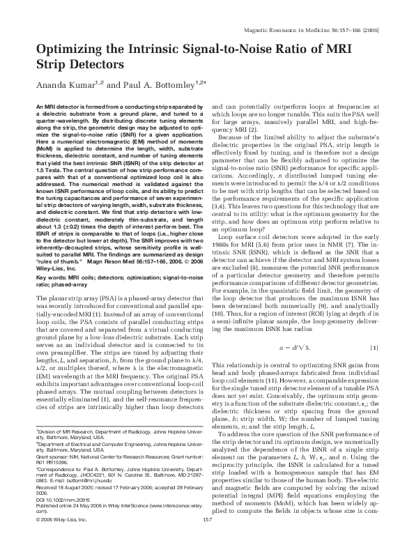 (PDF) Optimizing the intrinsic signal-to-noise ratio of MRI strip detectors