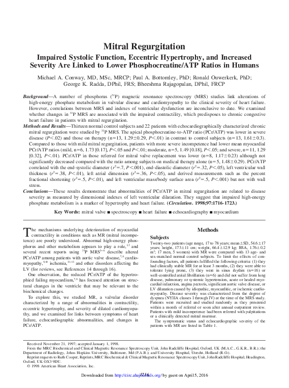 (PDF) Mitral Regurgitation : Impaired Systolic Function, Eccentric ...