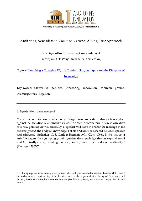 (PDF) Anchoring new ideas in common ground. A linguistic approach