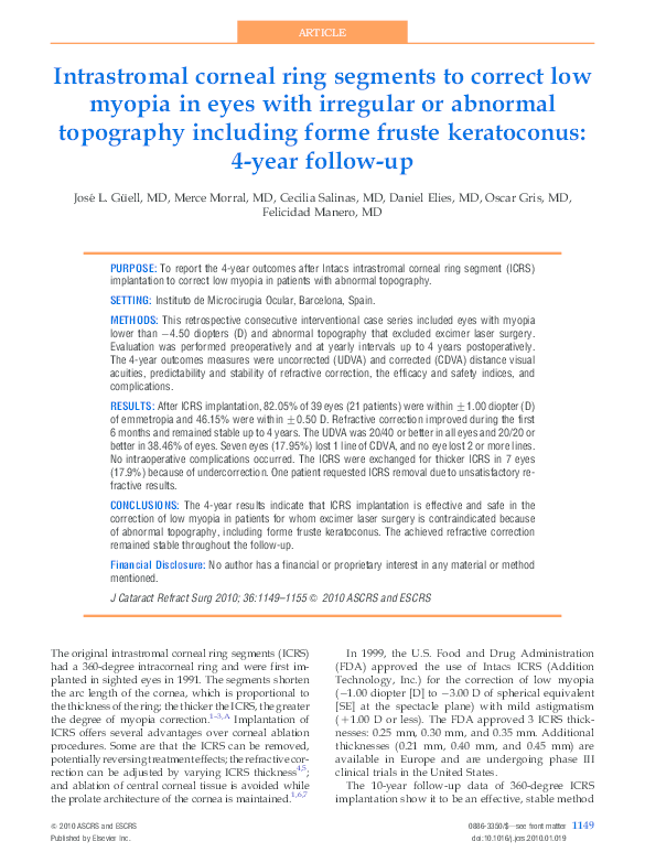 (PDF) Intrastromal corneal ring segments to correct low myopia in eyes ...