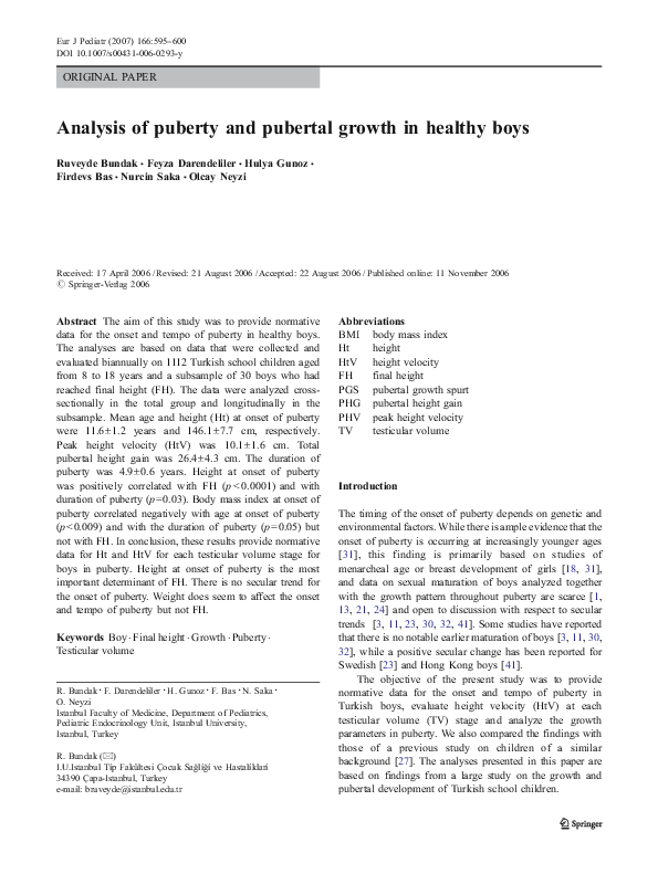 (PDF) Analysis of puberty and pubertal growth in healthy boys