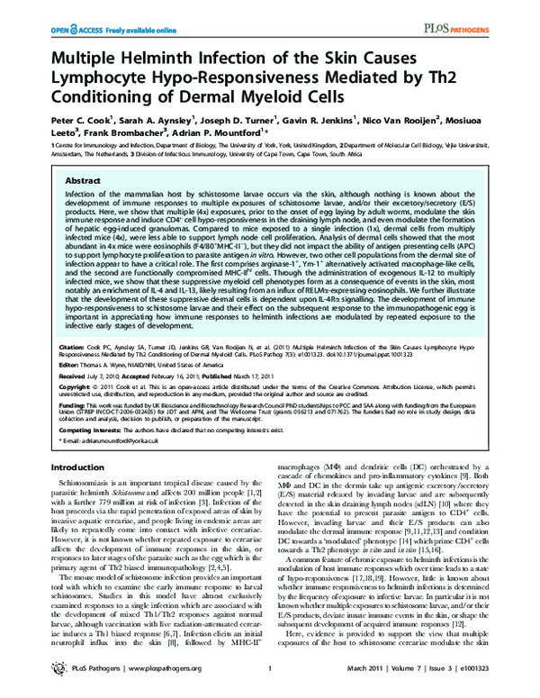 (PDF) Multiple Helminth Infection of the Skin Causes Lymphocyte Hypo ...