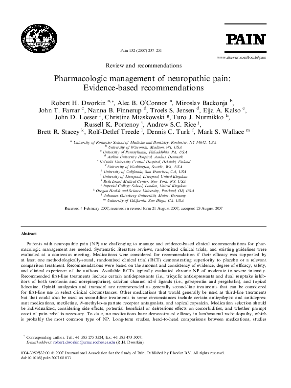 (PDF) Pharmacologic management of neuropathic pain: Evidence-based ...