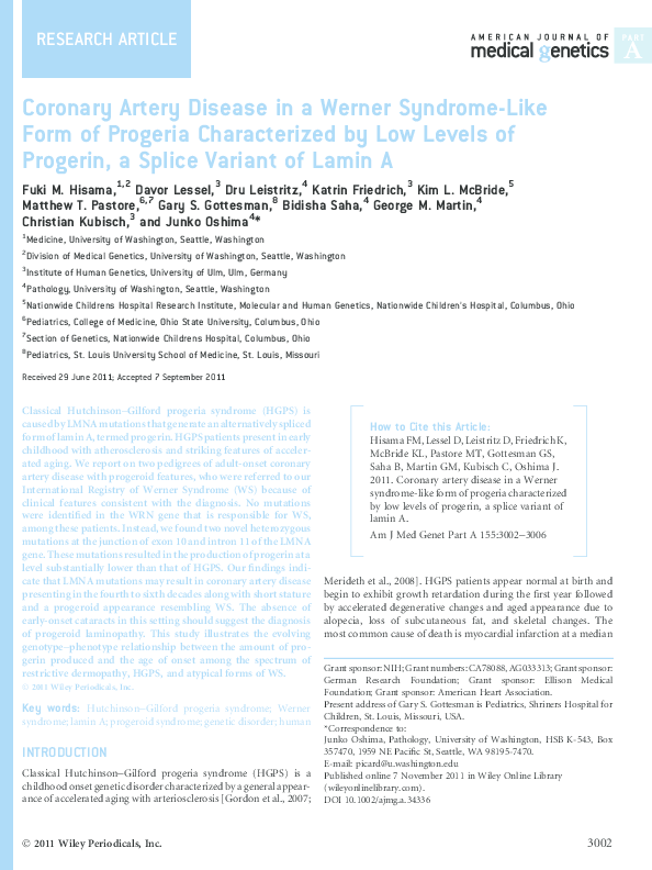 (PDF) Coronary artery disease in a Werner syndrome-like form of ...