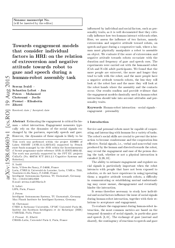 (PDF) Towards engagement models that consider individual factors in HRI: on the relation of ...