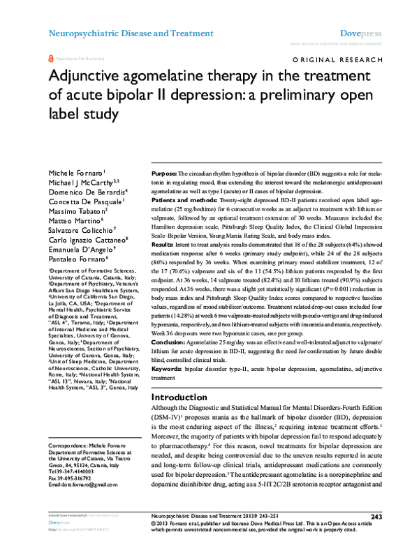 Adjunctive agomelatine therapy in the treatment of acute bipolar II ...