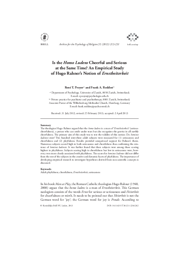 (PDF) Is the Homo Ludens Cheerful and Serious at the Same Time? An ...