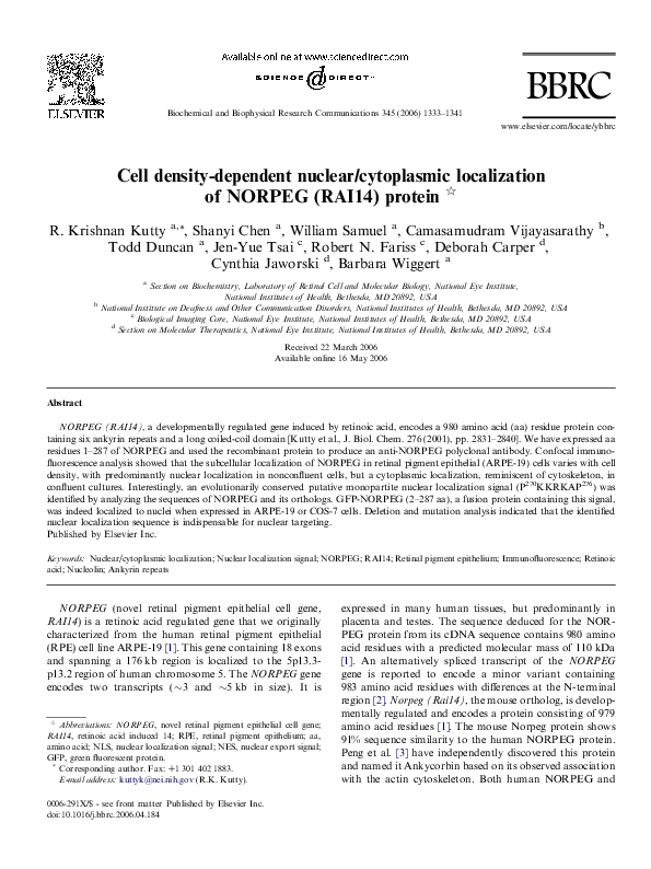 (PDF) Cell density-dependent nuclear/cytoplasmic localization of NORPEG ...