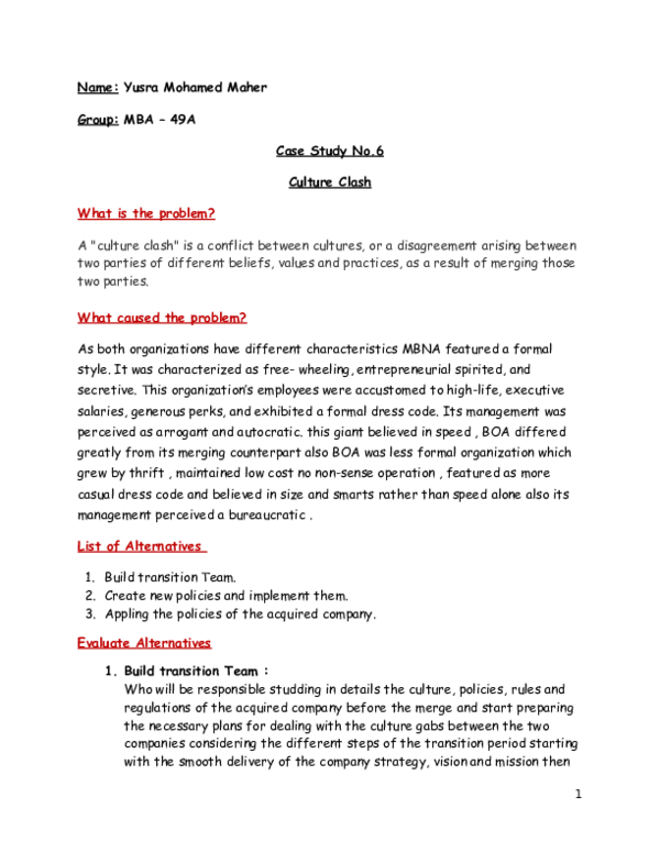 (DOC) Case Study No 6 Culture clash | yusra hindy - Academia.edu