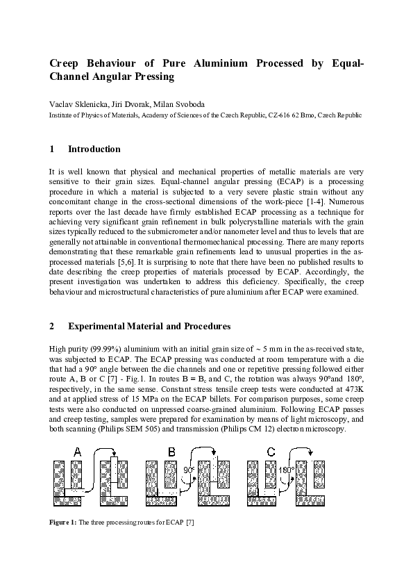 (PDF) Creep Behaviour of Pure Aluminium Processed by Equal-Channel ...