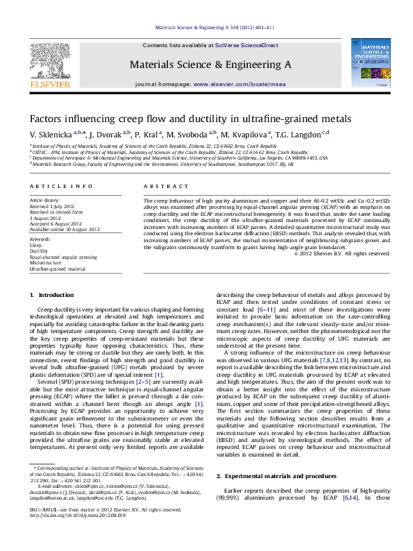 (PDF) Factors influencing creep flow and ductility in ultrafine-grained metals