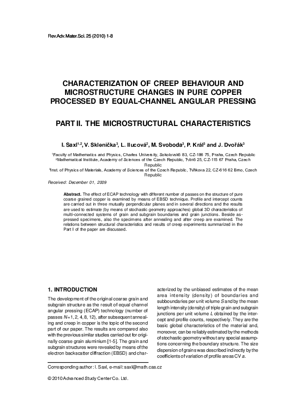 (PDF) Characterization of creep behaviour and microstructure changes in pure copper processed by ...