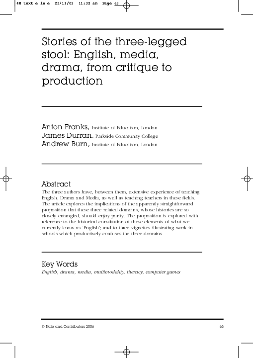 (PDF) Stories of the three-legged stool: English, media, drama, from ...