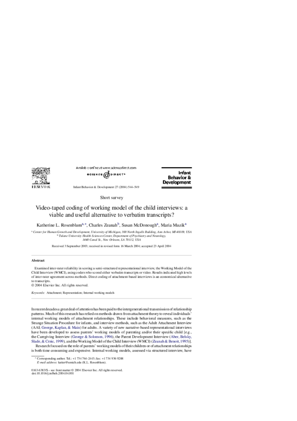 (PDF) Video-taped coding of working model of the child interviews: a ...