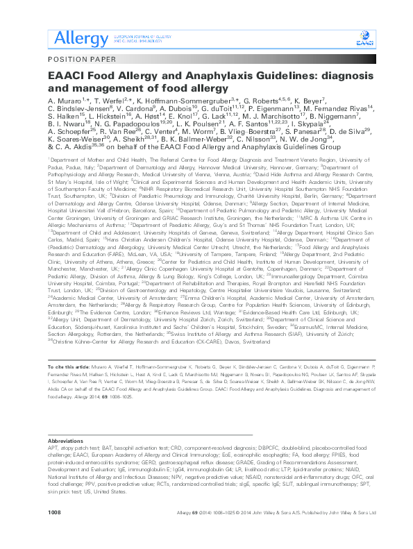 (PDF) EAACI Food Allergy and Anaphylaxis Guidelines. Primary prevention ...