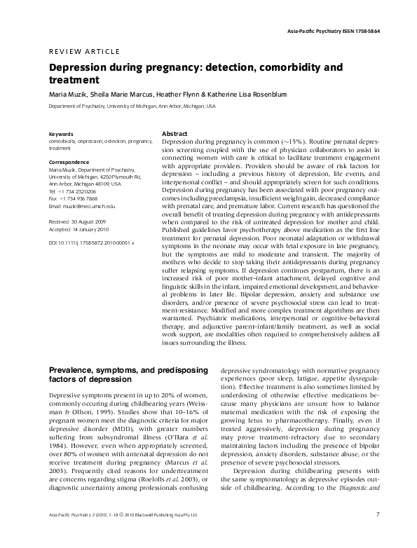 Pdf Depression During Pregnancy Detection Comorbidity And Treatment