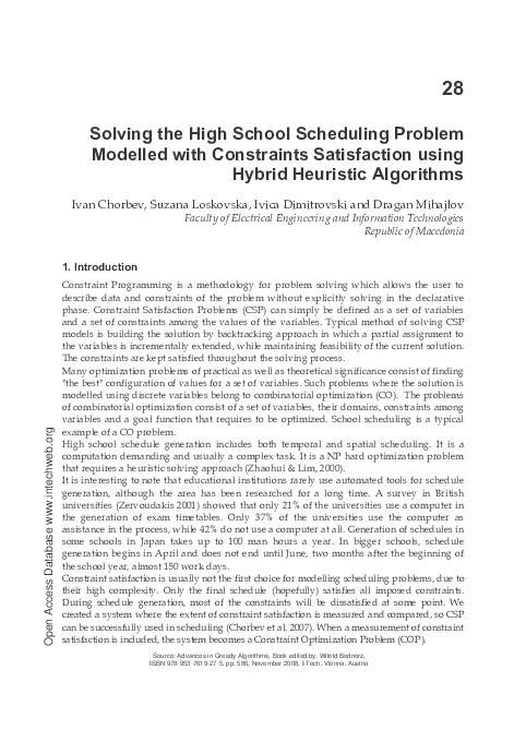 (PDF) Solving the High School Scheduling Problem Modelled with Constraints Satisfaction using ...