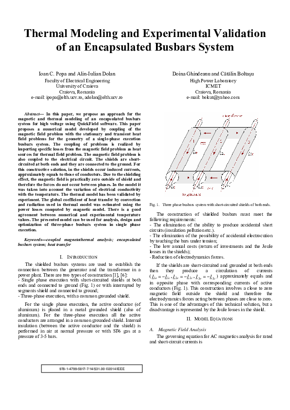 (PDF) Thermal Modeling and Experimental Validation of an Encapsulated Busbars System
