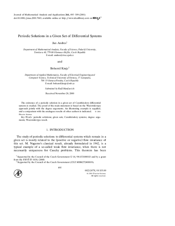 (PDF) Periodic Solutions in a Given Set of Differential Systems