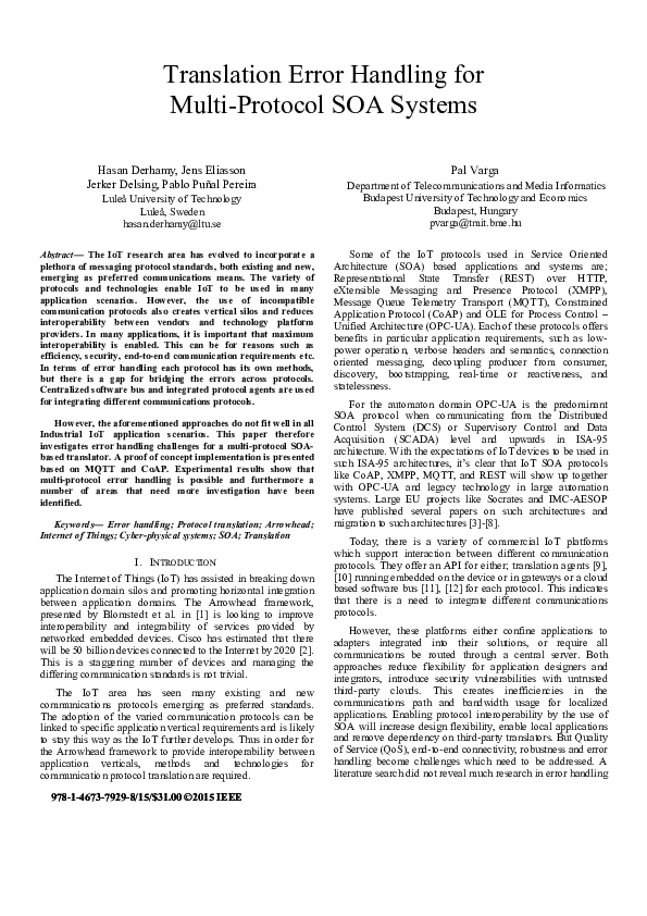 (PDF) Translation error handling for multi-protocol SOA systems