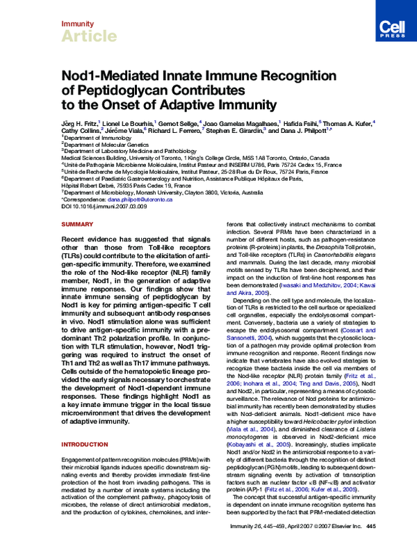 (PDF) Nod1-Mediated Innate Immune Recognition of Peptidoglycan ...