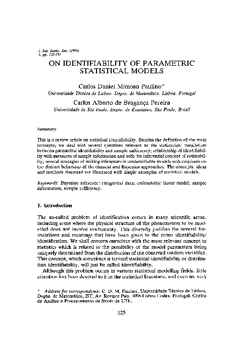 (PDF) On identifiability of parametric statistical models