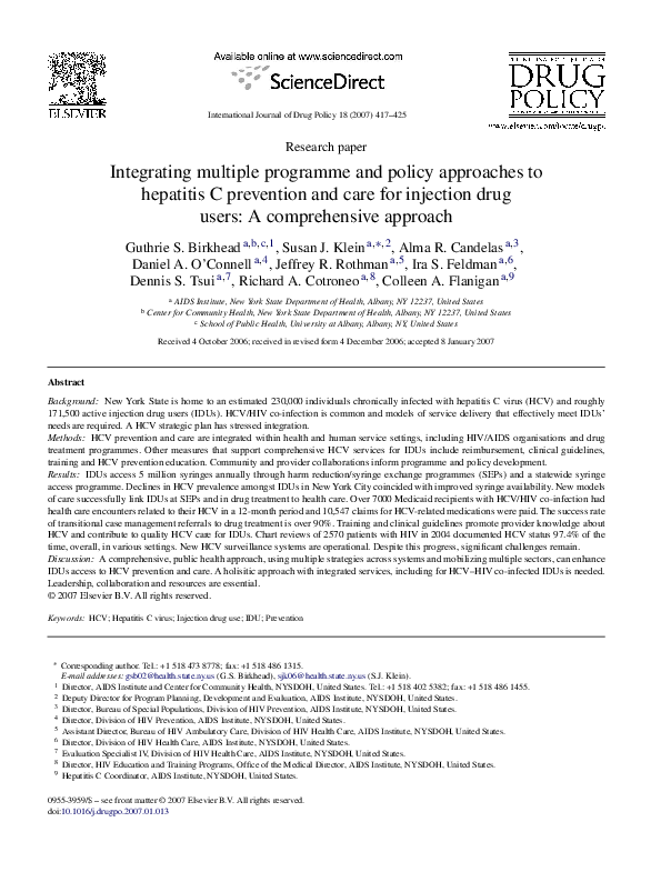 (PDF) Integrating multiple programme and policy approaches to hepatitis ...