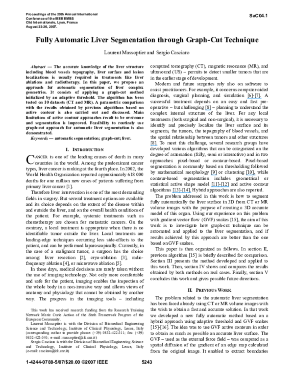 Pdf Fully Automatic Liver Segmentation Through Graph Cut Technique