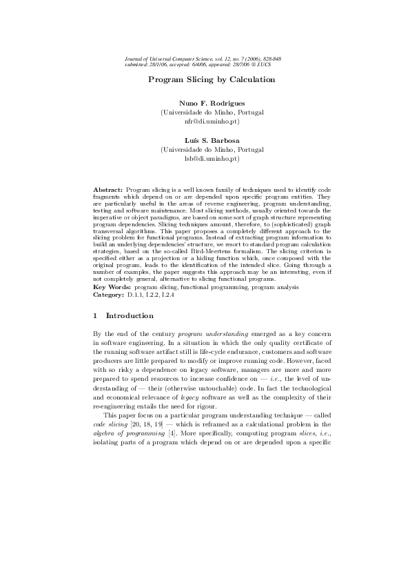 (PDF) Program Slicing by Calculation