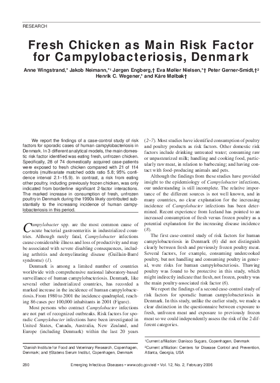 (PDF) Fresh chicken as main risk factor for campylobacteriosis, Denmark ...