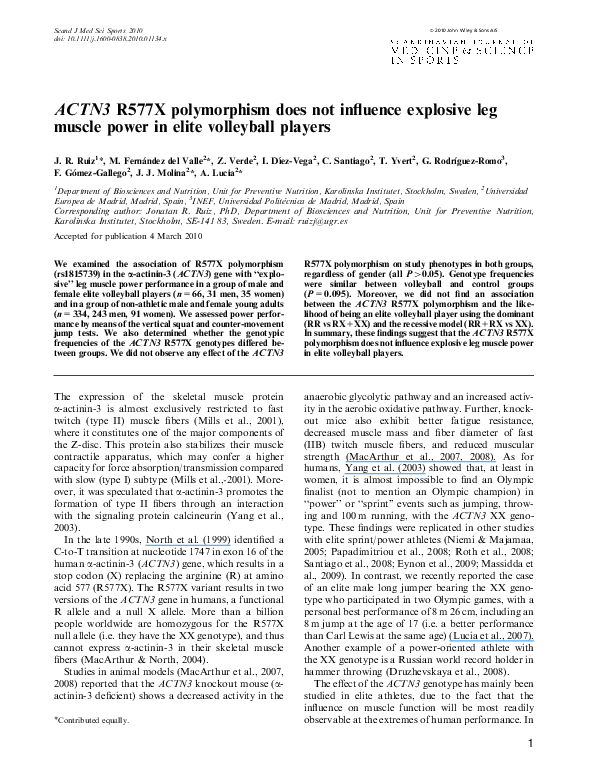 (PDF) ACTN3 R577X polymorphism does not influence explosive leg muscle ...