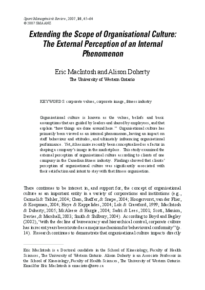 (PDF) Extending the Scope of Organisational Culture: The External ...