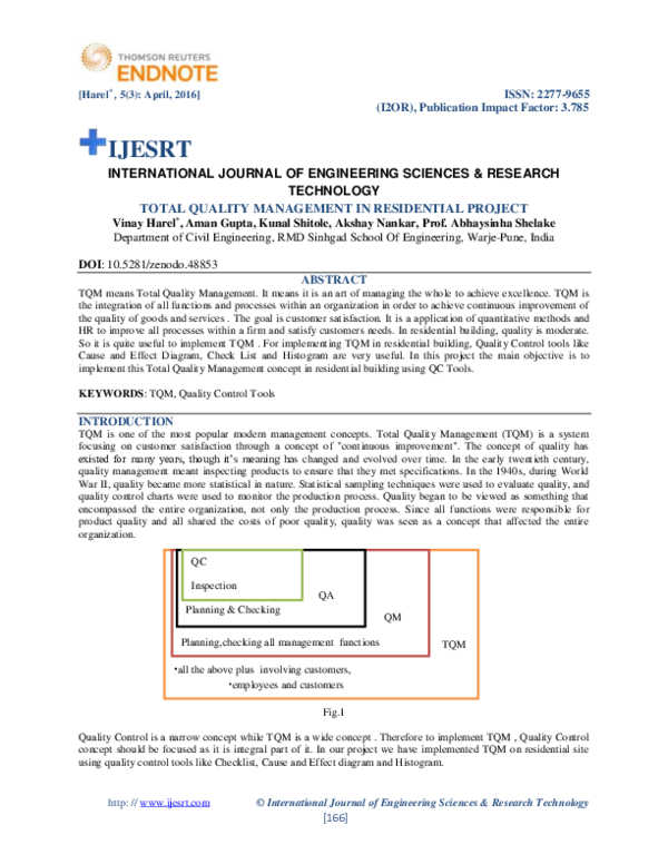 (PDF) TOTAL QUALITY MANAGEMENT IN RESIDENTIAL PROJECT