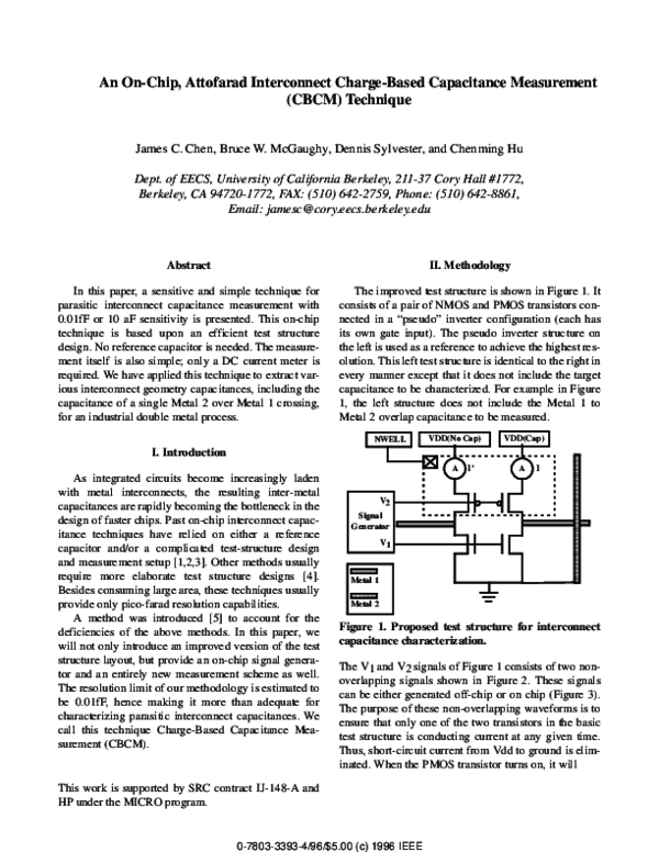Pdf An On Chip Attofarad Interconnect Charge Based Capacitance Measurement Cbcm Technique