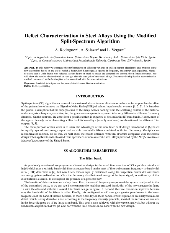 (PDF) Defect Characterization in Steel Alloys Using the Modified Split-Spectrum Algorithm