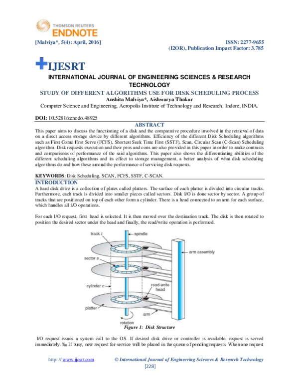 (PDF) STUDY OF DIFFERENT ALGORITHMS USE FOR DISK SCHEDULING PROCESS