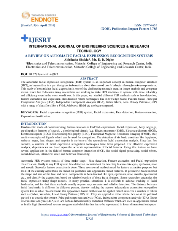 (PDF) A REVIEW ON AUTOMATIC FACIAL EXPRESSION RECOGNITION SYSTEMS