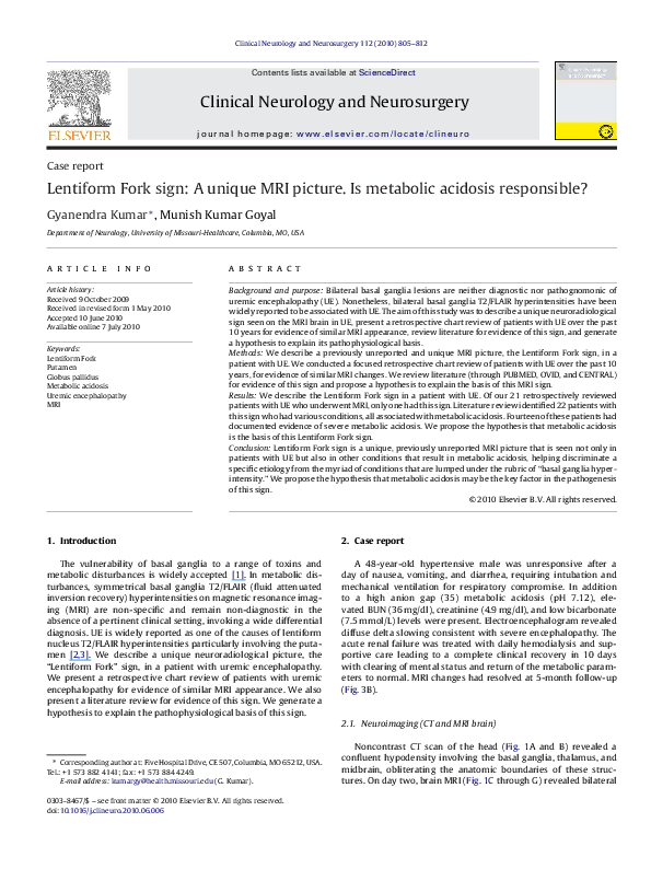 (PDF) Lentiform Fork sign: A unique MRI picture. Is metabolic acidosis ...
