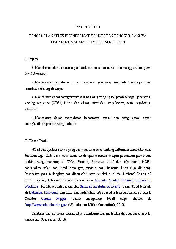 Praktikum Ii Pengenalan Situs Bioinformatika Ncbi Dan Penggunaannya