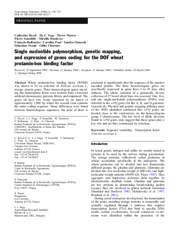 (PDF) Single nucleotide polymorphism, genetic mapping, and expression of genes coding for the ...