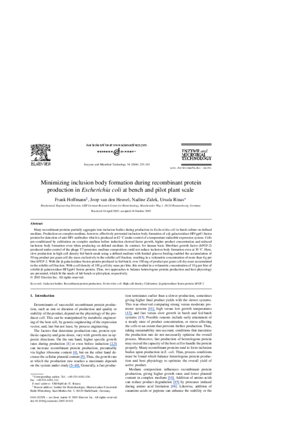 (PDF) Minimizing inclusion body formation during recombinant protein ...